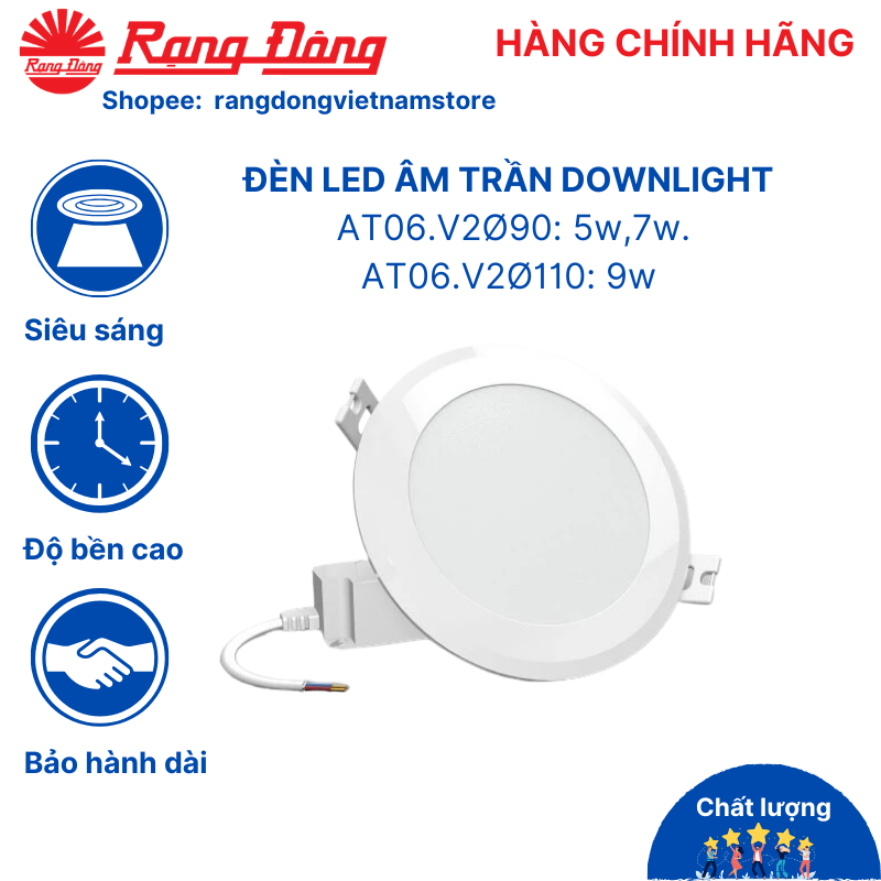 Đèn led âm trần Rạng Đông, đèn downlight siêu sáng 5w,7w,9w lỗ trần 90/110 AT06.V2 | Shopee Việt Nam