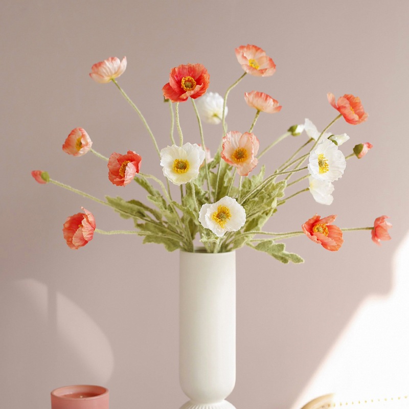 Hoa anh túc nhân tạo - Hoa poppy giả 3 bông 1 nụ, để bàn làm việc ...