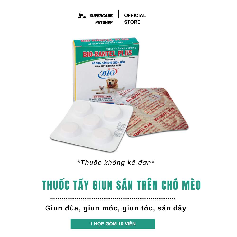 Thuốc tẩy giun sán trên chó mèo lớn Bio Rantel Plus - 1 hộp 10 viên ...