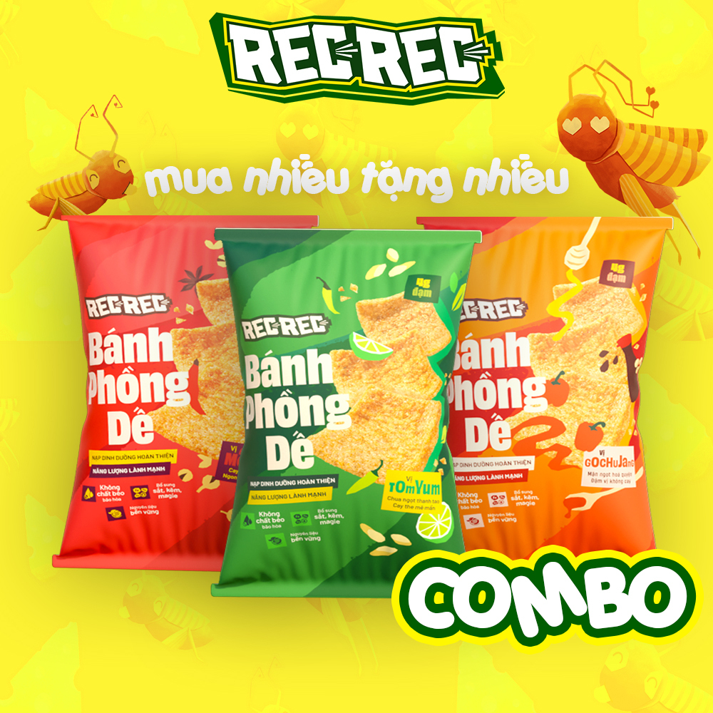 [Combo 6 tặng 2] Bánh Phồng Dế REC REC - 3 vị - Snack ăn vặt Giàu đạm ...