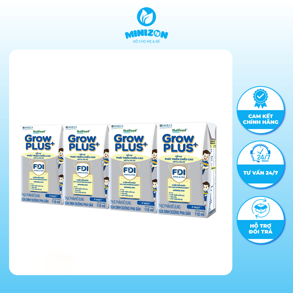 Vỉ 4 hộp sữa nước Grow Plus Height Boosting Nutifood 110ml | Shopee ...