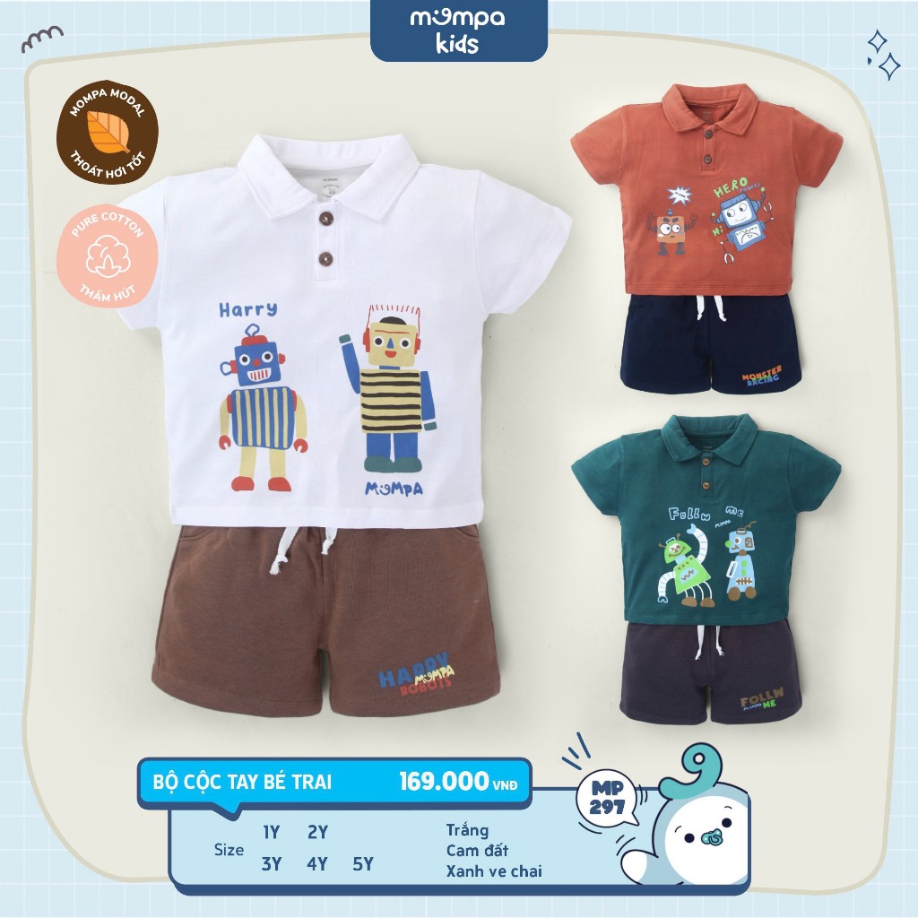 [ Mompa ] Bộ cộc tay cài vai size từ 6-9m đến 3-4y | Shopee Việt Nam