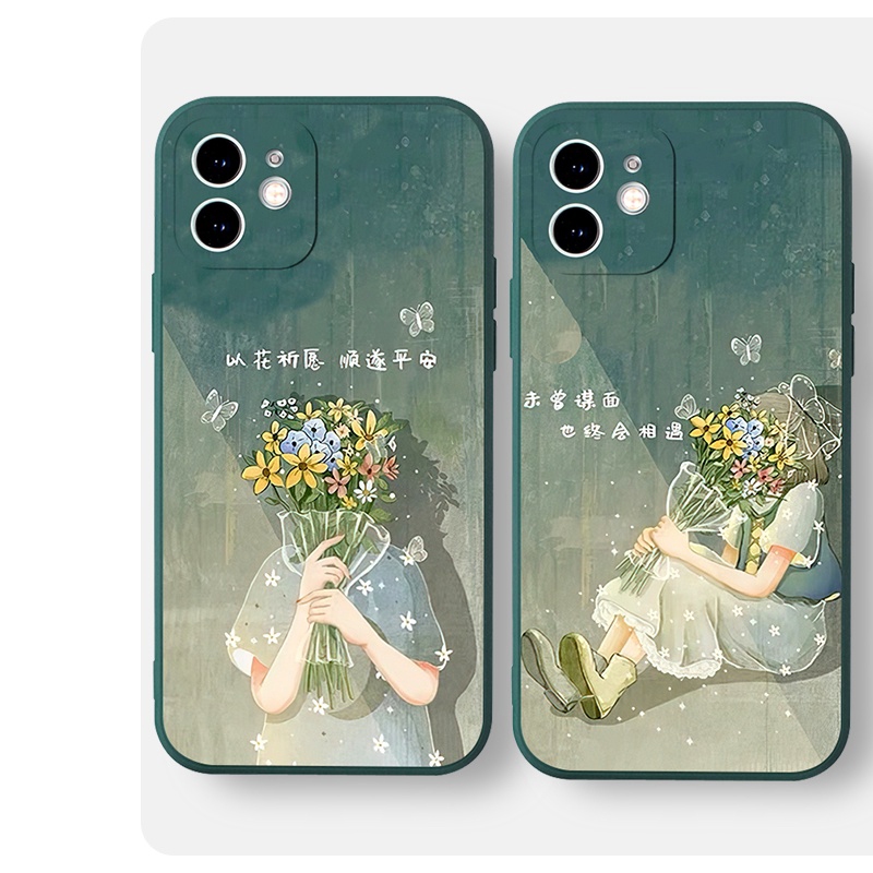 ốp lưng iphone cô gái cầm hoa che ốp vuông BVC cho iphone 6 7 8 plus ...