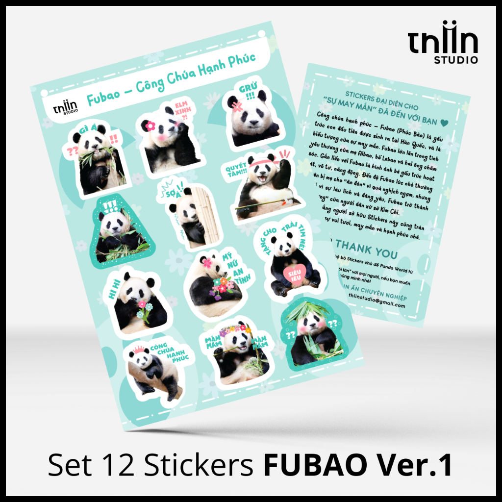 Sticker Gấu Trúc Fubao (Phúc Bảo) THIIN STUDIO, hình dán chống nước ...