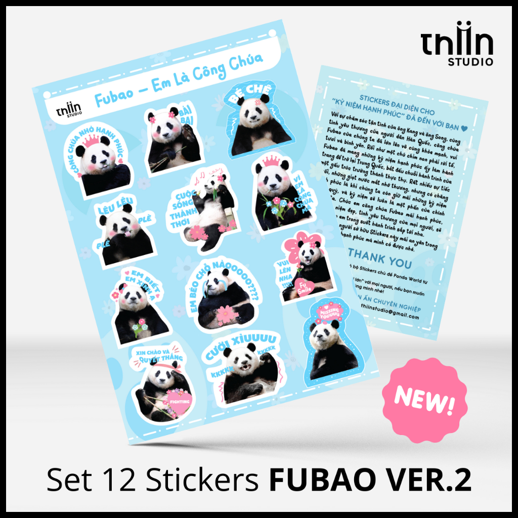 Sticker Gấu Trúc Fubao (Phúc Bảo) THIIN STUDIO, hình dán chống nước ...