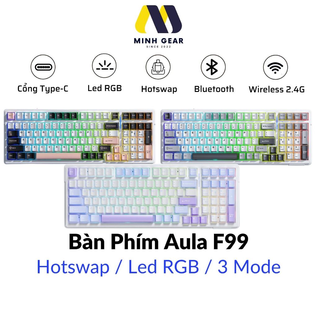 Bàn phím cơ Aula F99 Gasket mount, Hotswap, Led RGB, Kết Nối 3 Mode - Hàng Chính Hãng | Shopee ...