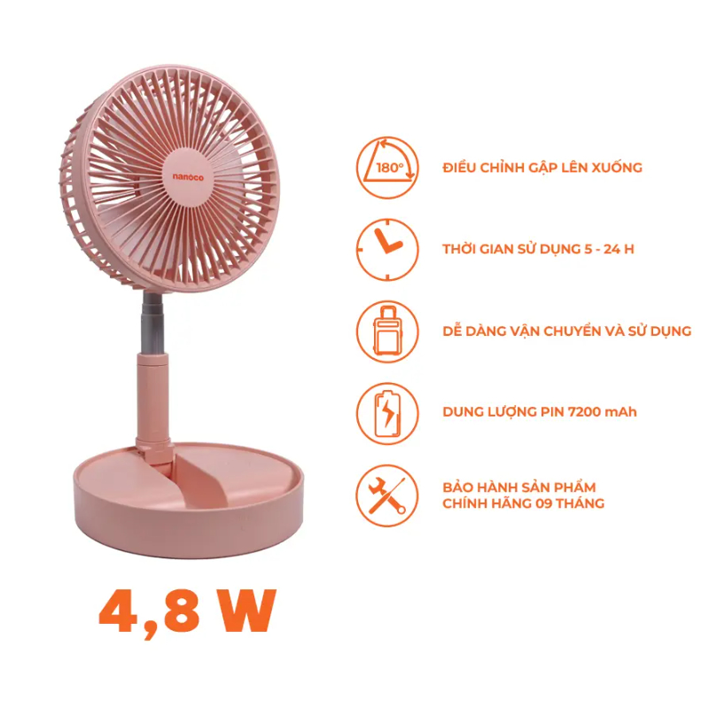 Quạt sạc gấp gọn Nanoco NFF1617W | Shopee Việt Nam