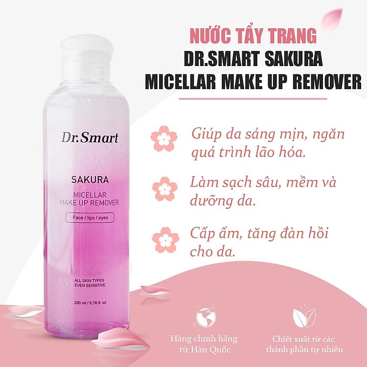NƯỚC TẨY TRANG DR.SMART SAKURA MICELLAR MAKE UP REMOVER 200ml | Shopee ...