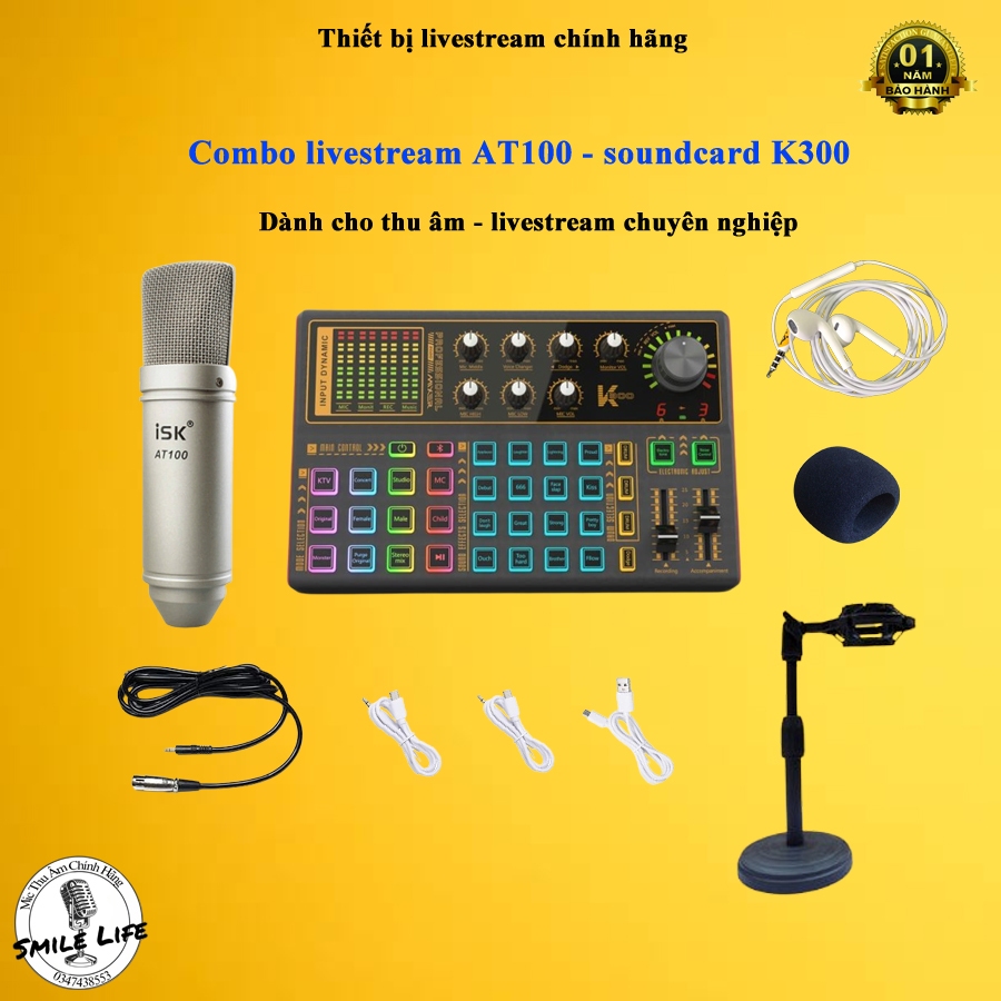 Micro thu âm Sound Card K300 & Mic ISK AT100 Hát Livestream Điện Thoại ...