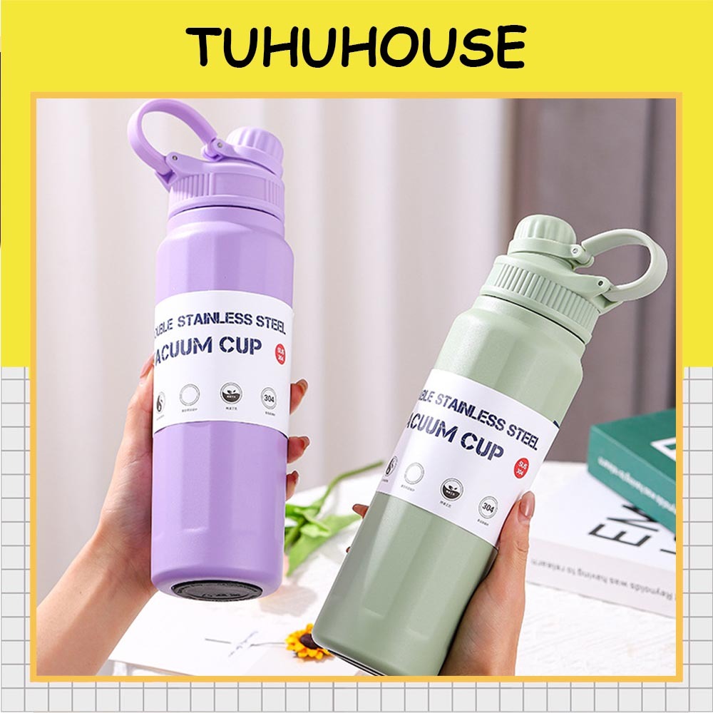 Bình nước giữ nhiệt khắc tên Travel 840ml inox 304 cao cấp, ly cốc giữ nhiệt nóng lạnh có quai ...