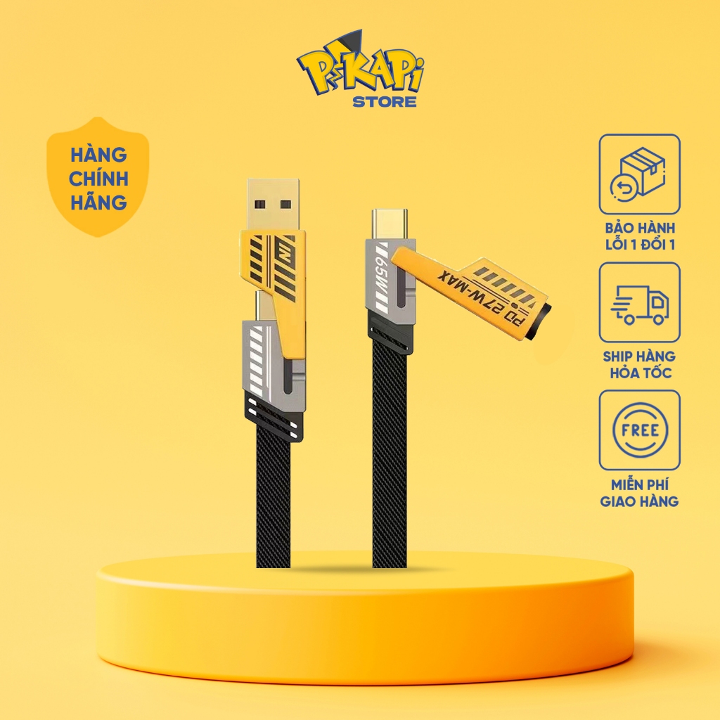 [BH 3 Tháng] Pikapi Cáp sạc nhanh 4in1, dây sạc 4 đầu, bọc dù: C to L ...