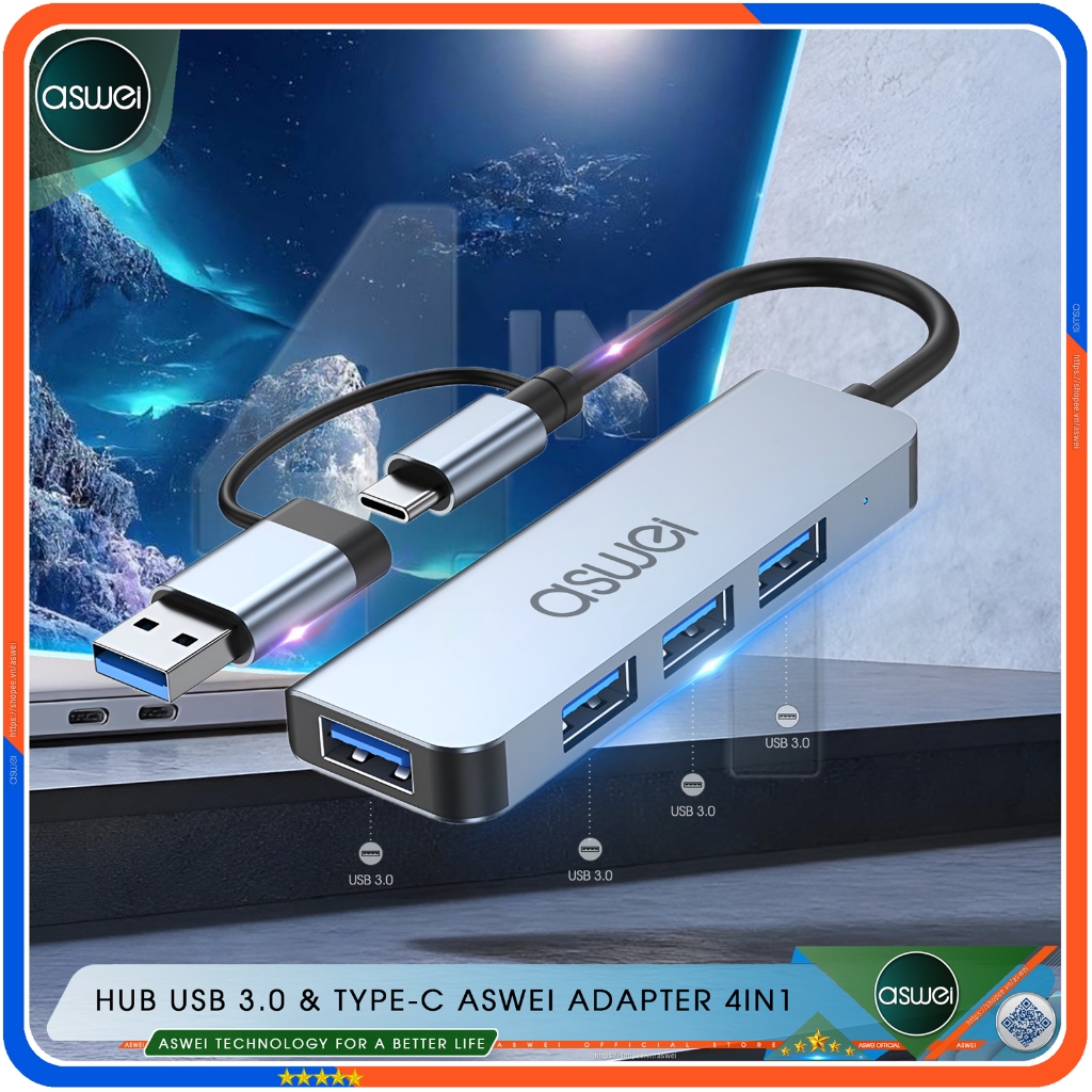 Hub USB Và Hub Type C ASWEI Adapter 4in1 - Cổng Chia USB 3.0 Kết Nối ...