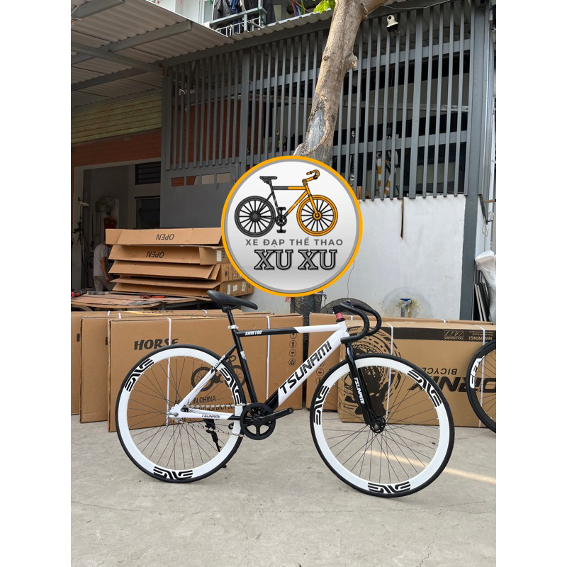 Xe đạp thể thao Single và Fixed gear màu trắng mix đen, 2 vành trắng 4 ...