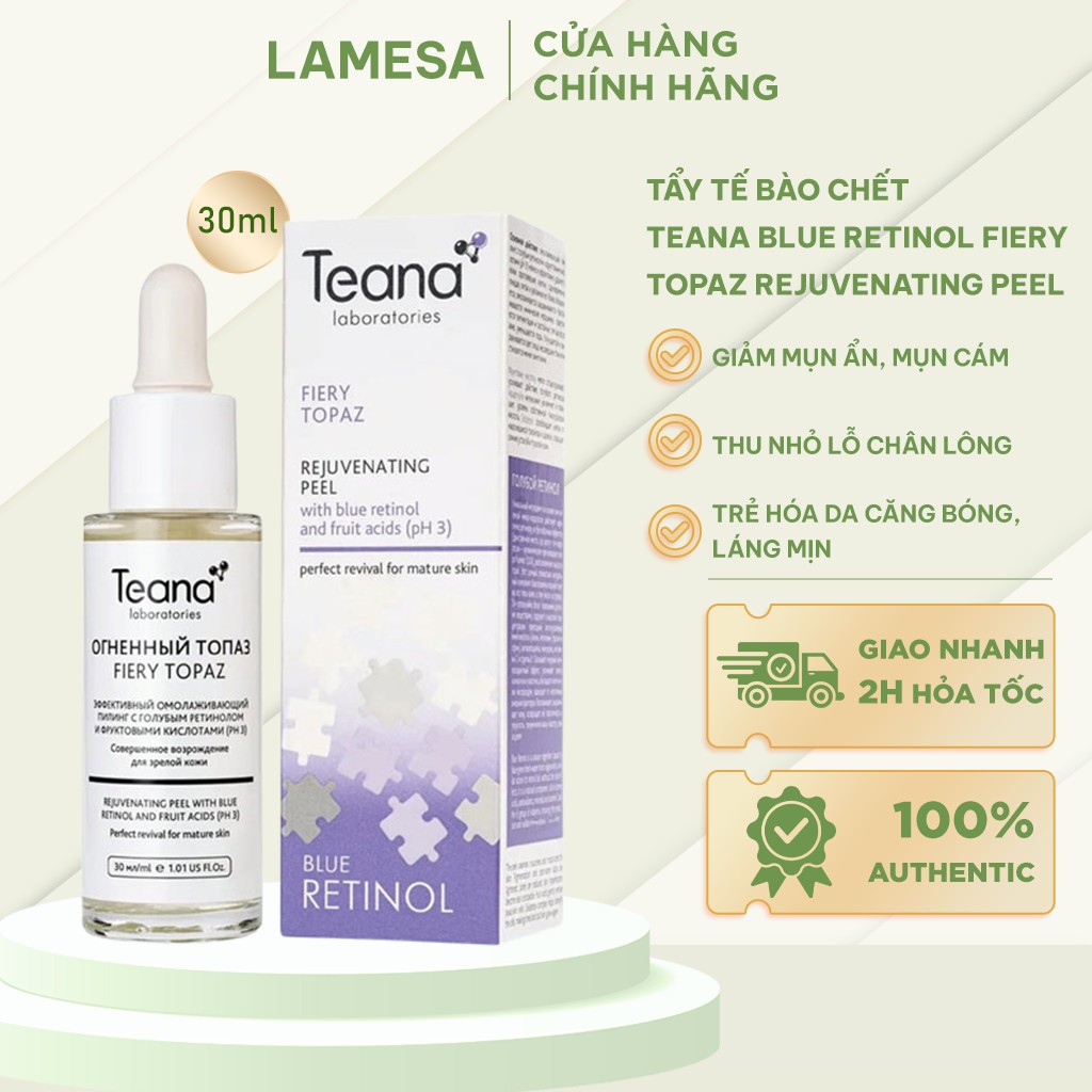 Tẩy da chết Teana Blue Retinol Fiery Topaz Rejuvenating peel cho da căng bóng, láng mịn, giảm ...