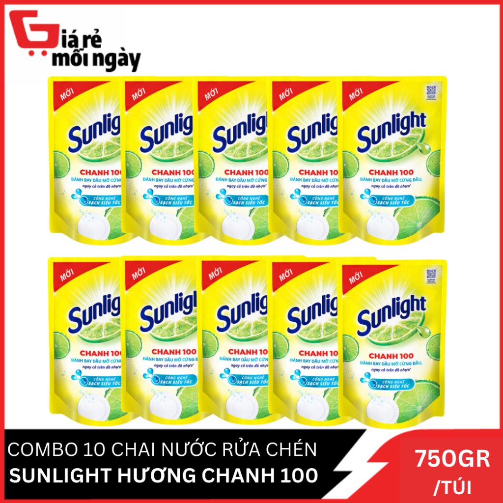 COMBO 10 Túi Nước rửa chén Sunlight Chanh 100 Túi 750g | Shopee Việt Nam