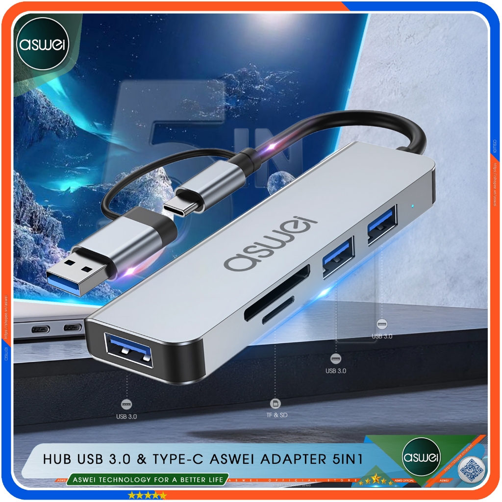 Hub USB Và Hub Type-C ASWEI 5in1 - Bộ Chia Cổng USB, Hub Chuyển Đổi USB ...