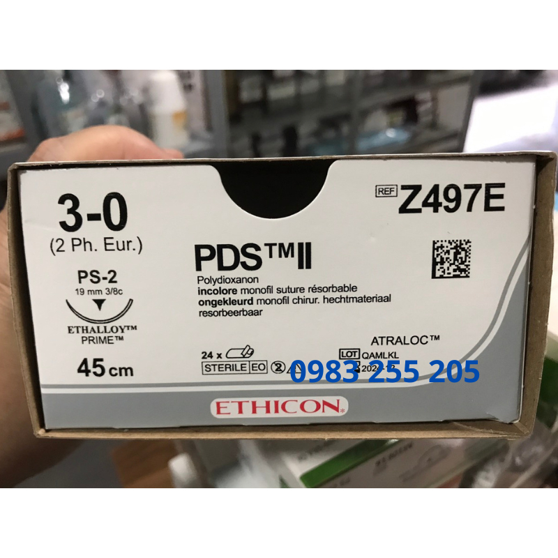 Chỉ phẩu thuật tự tiêu PDS 3-0. Một kim tam giác PS-2 (19mm 3/8c) 45cm ...