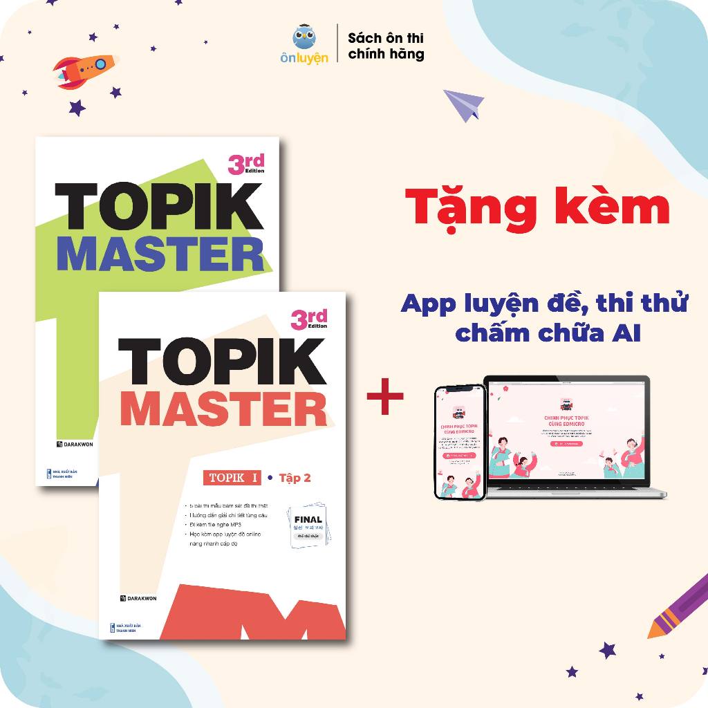 Sách TOPIK MASTER- Luyện đề TOPIK I (Tập 1+ Tập 2) với Đề thi mẫu chuẩn ...