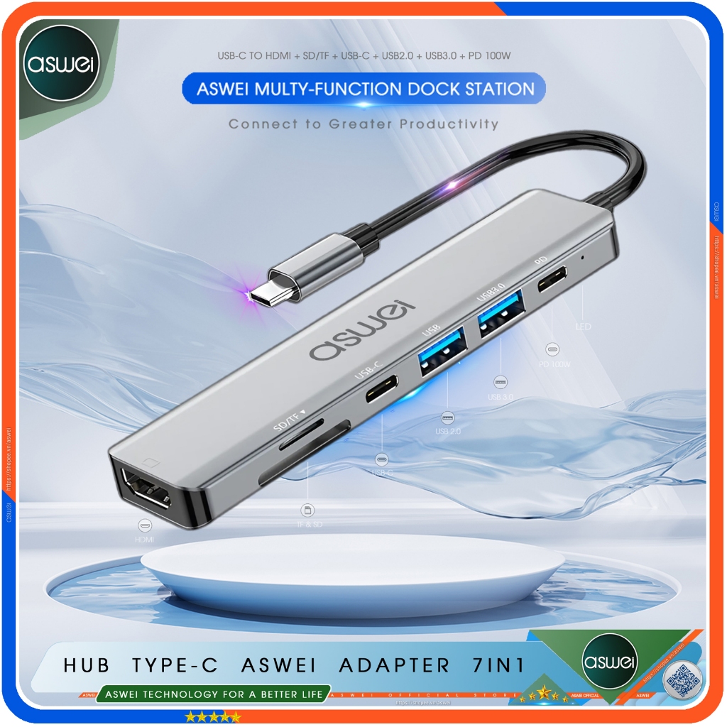 Hub Type C To HDMI ASWEI 7in1 - Hub Chuyển Đổi USB Type-C 7 Cổng - HDMI ...