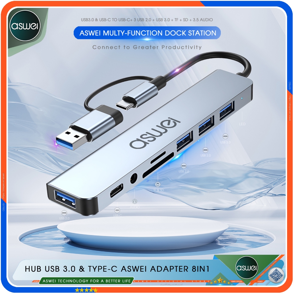 Hub USB Và Hub Type C ASWEI Adapter 8in1 - Cổng Chia USB Tốc Độ Cao ...
