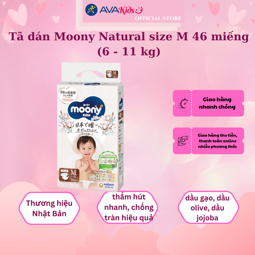 Tã dán Moony Natural size M 46 miếng (6 - 11 kg) | Shopee Việt Nam
