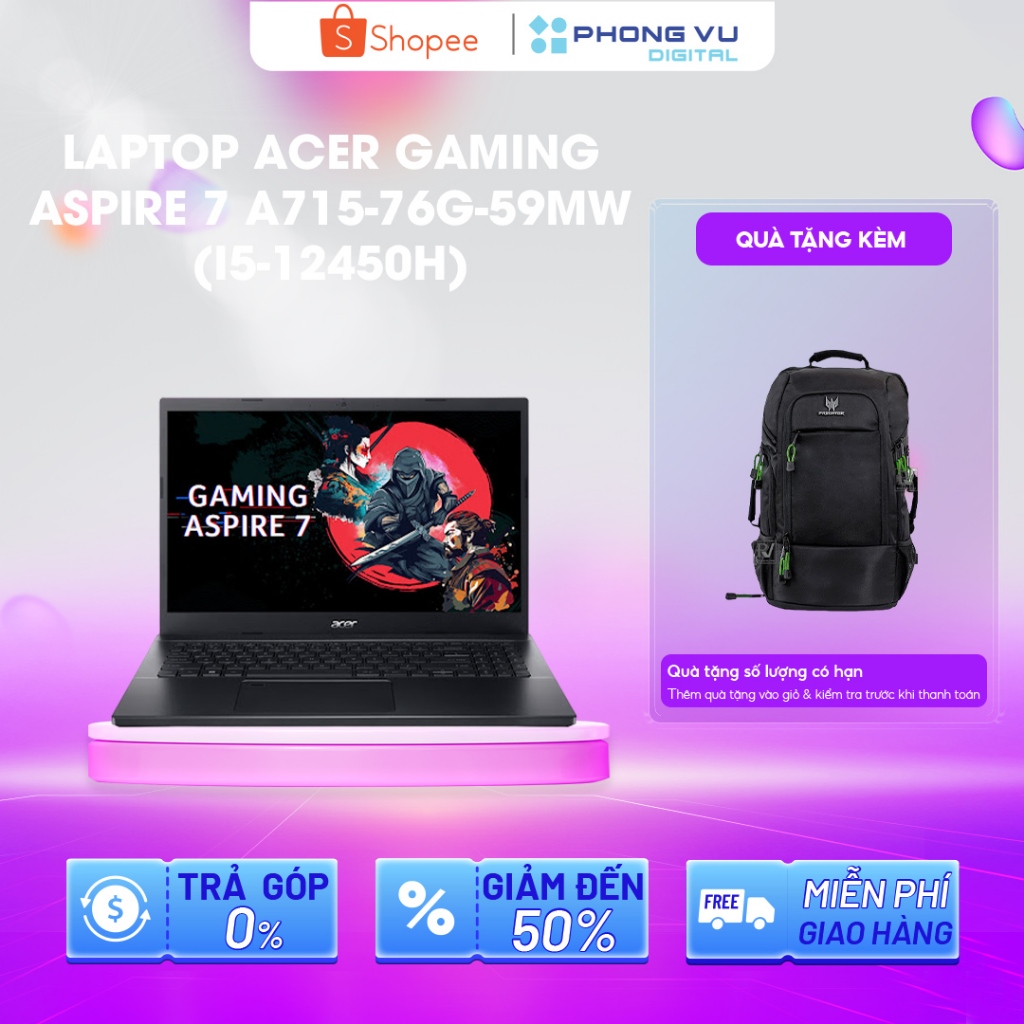 Laptop Acer Gaming Aspire 7 A715-76G-59MW (i5-12450H) (Đen) - Bảo hành 12 tháng | Shopee Việt Nam