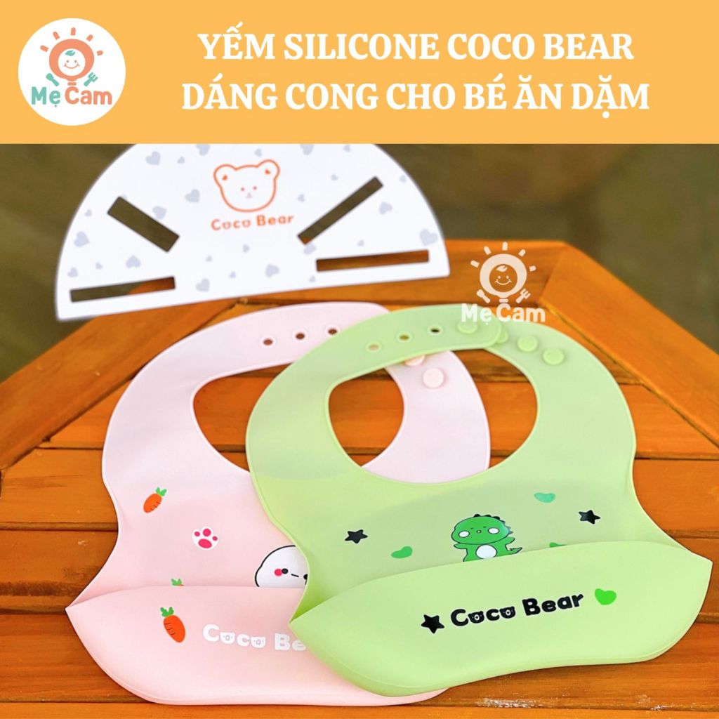 Yếm ăn dặm silicone Coco Bear dáng cong siêu mềm nhiều họa tiết cho bé ...