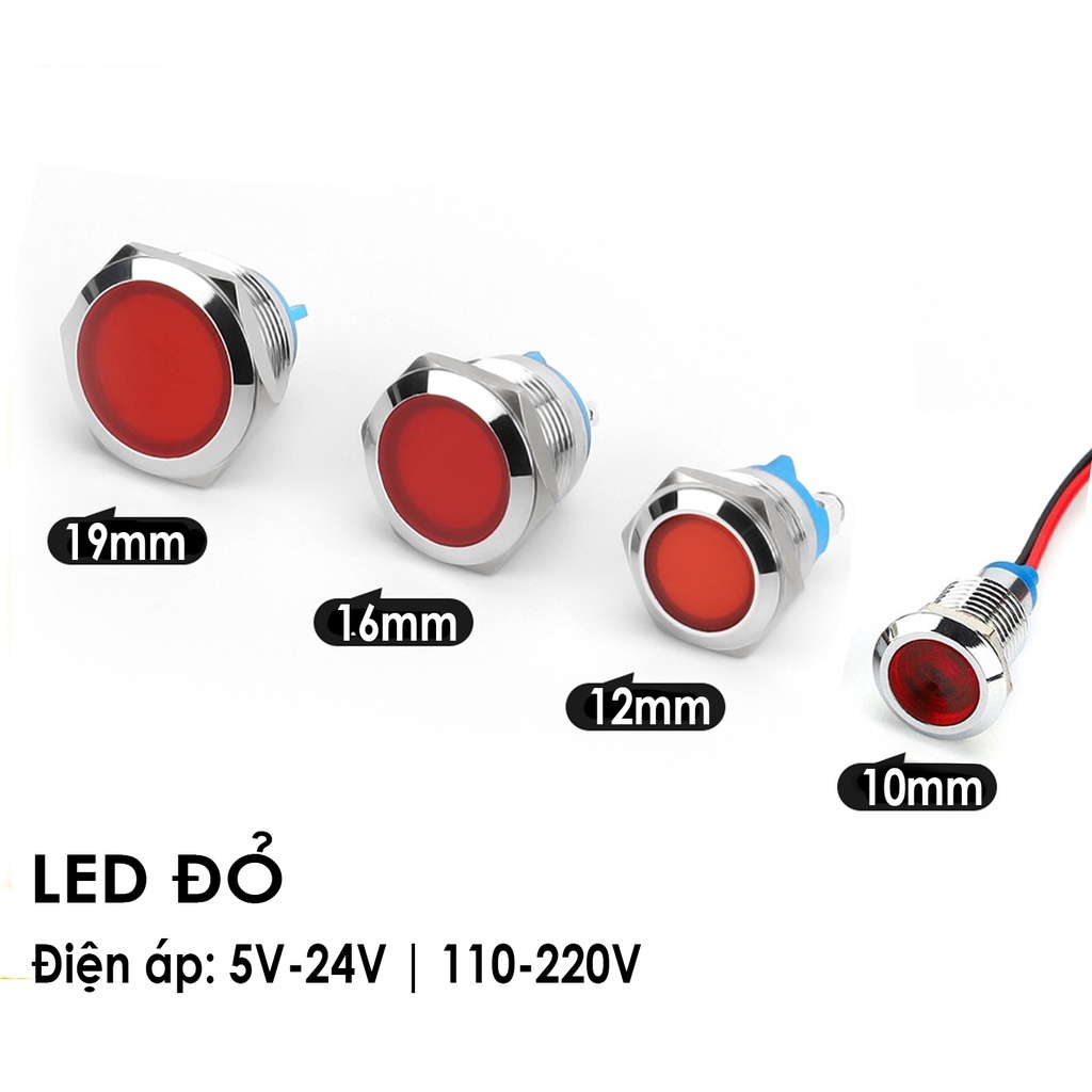 Đèn cảnh báo tín hiệu nguồn LED 8/10/12/16mm, Vỏ Kim loại chống nước IP67 (5V-24V | 220V ...