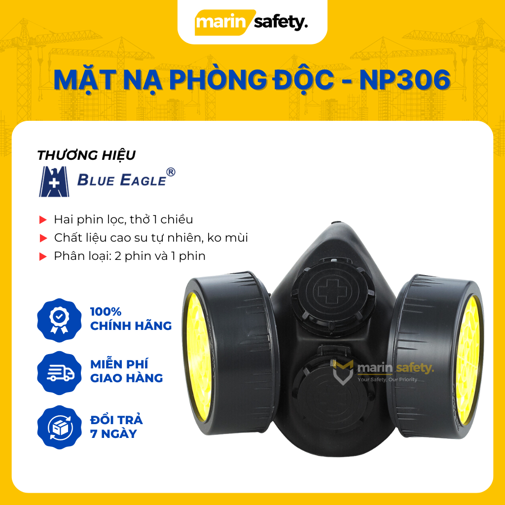 Mặt nạ phòng độc NP306 chính hãng Blue Eagle, 2 đầu lọc than hoạt tính ...