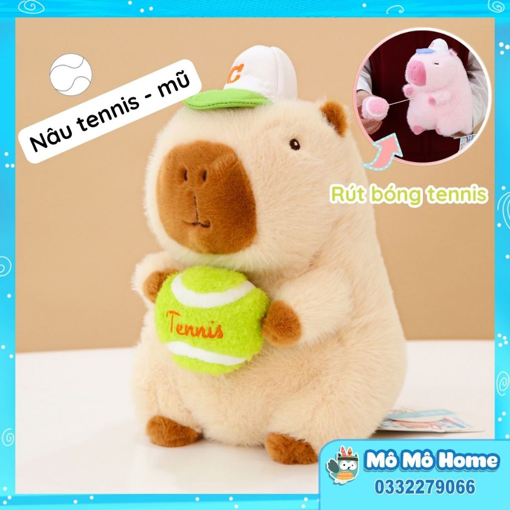 Capybara hồng rút bóng tennis kèm móc khóa đội mũ chuột lang nước gấu ...