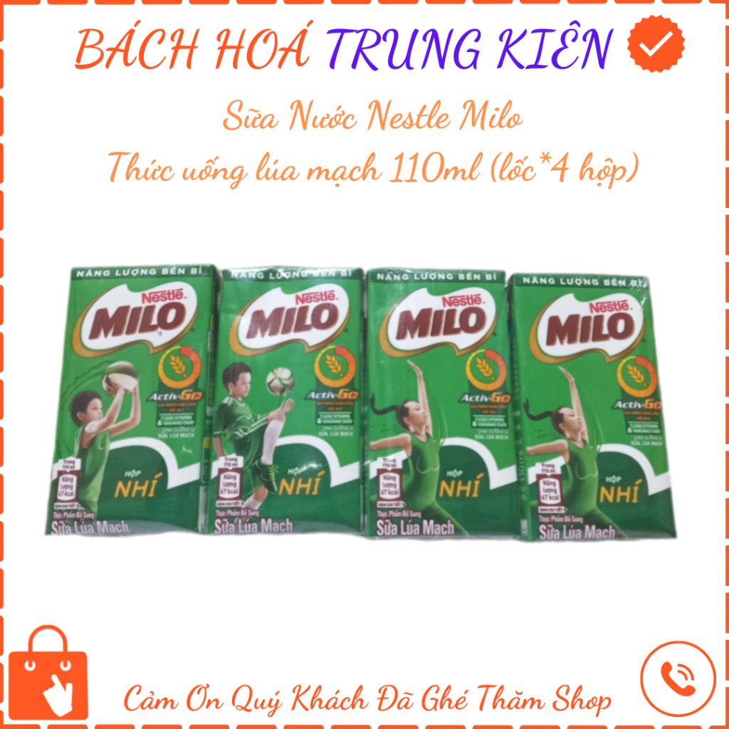 Sữa nước Nestle Milo - Thức uống lúa mạch 180m/110ml (lốc 4 hộp ...