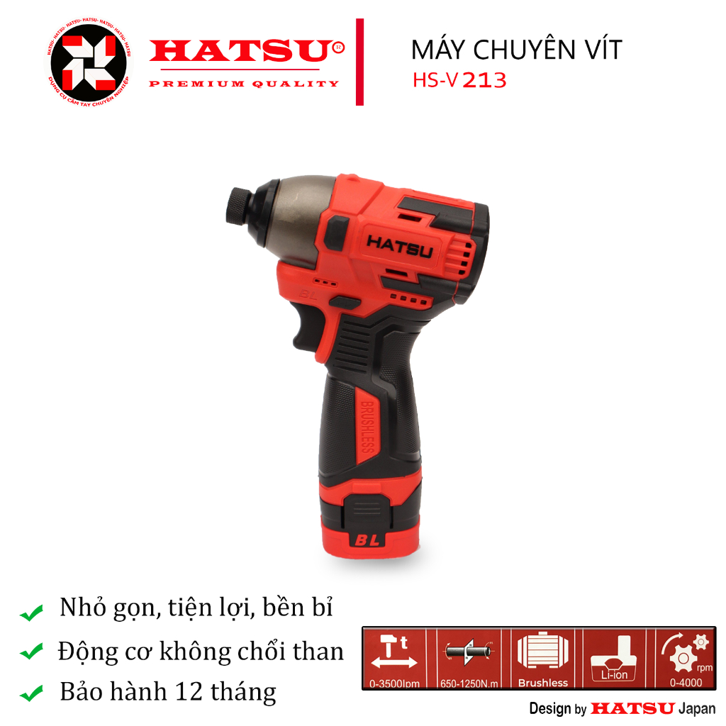 Máy chuyên vít pin Hatsu HS–V213 ,Lực siết tối đa 200Nm, Không Chổi ...