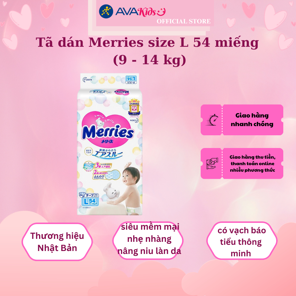Tã dán Merries size L 54 miếng (9 - 14 kg) | Shopee Việt Nam