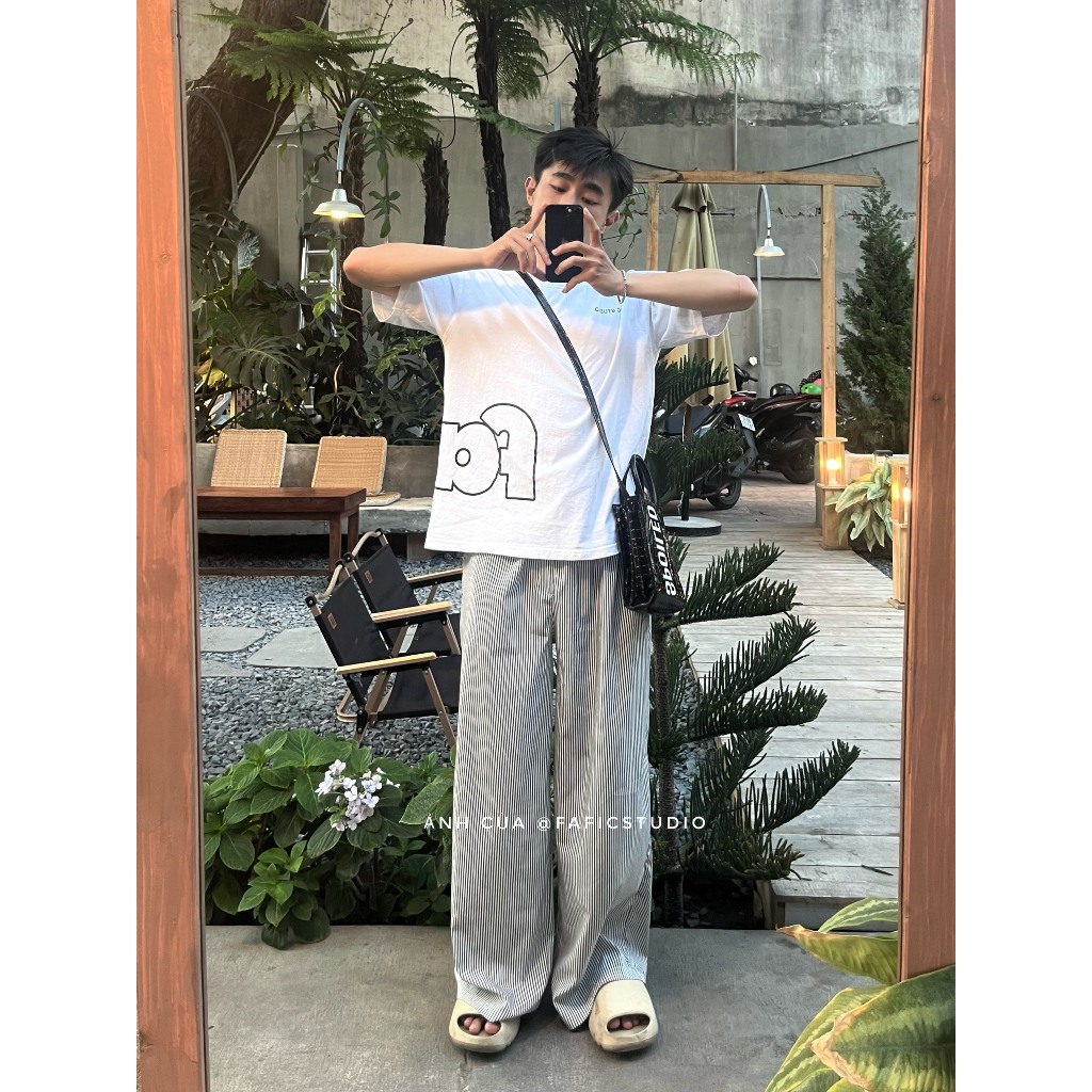 Quần dài Kẻ Sọc ống rộng lưng thun dây rút vải oxford kate STRIPES ...