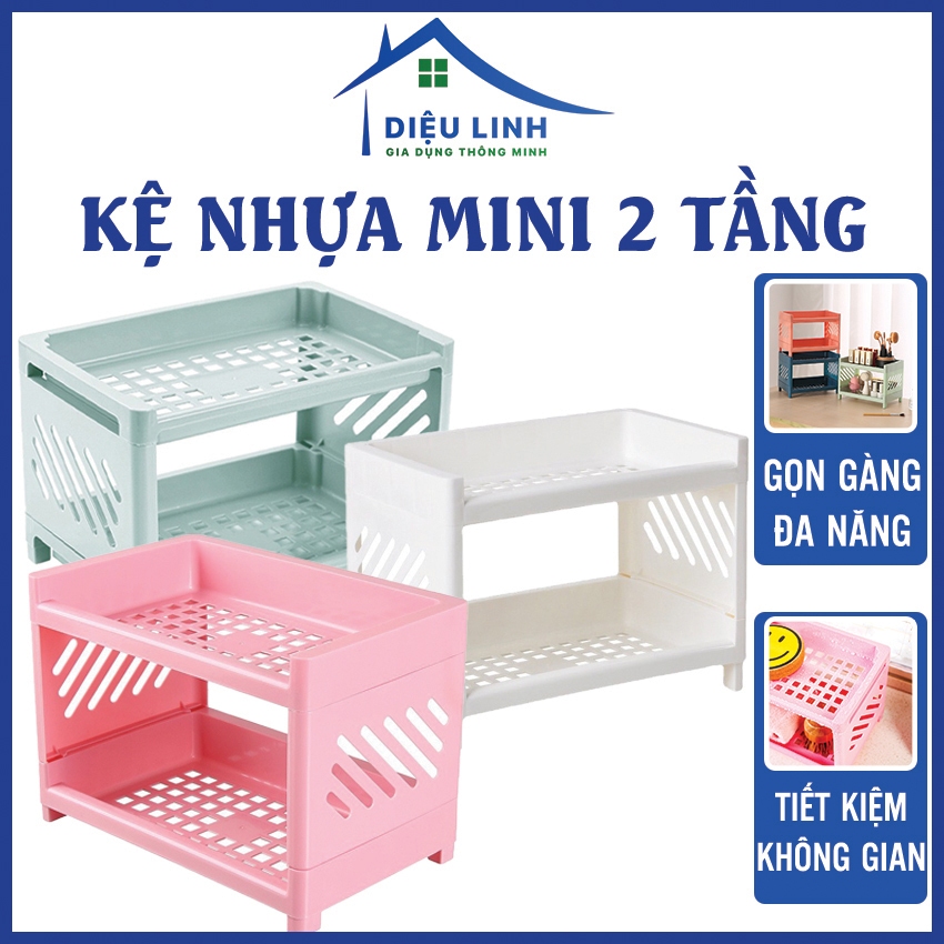 Kệ Nhựa Mini 2 Tầng Đựng Đồ Đa Năng Siêu Xinh Kệ Xếp Gọn Trang Trí Để ...