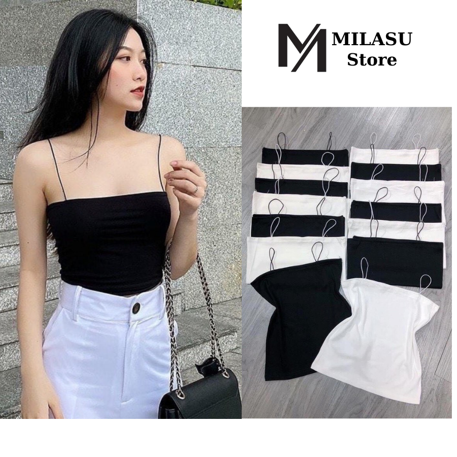 Áo 2 dây crotop sợi bún, áo BRA nữ cotton đen trắng 21 | Shopee Việt Nam