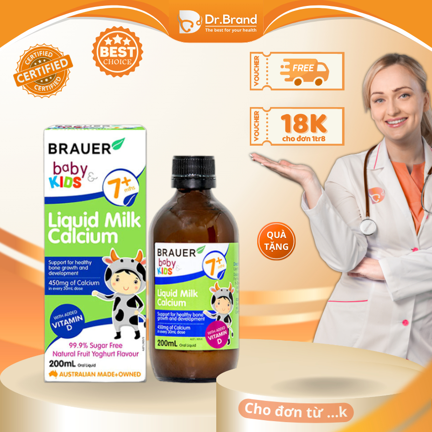 Canxi dạng sữa và Vitamin D Brauer Baby & Kids Liquid Milk Calcium cho ...