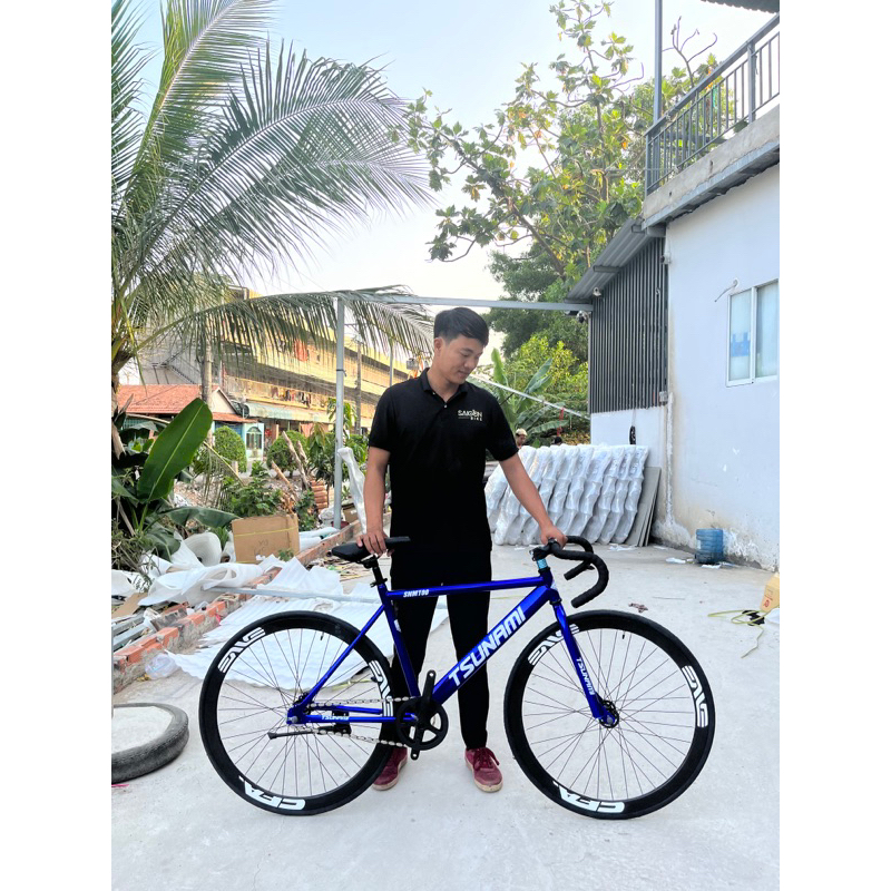 XE ĐẠP FIXED GEAR & SINGLE SPEED MÀU XANH DƯƠNG VÀNH ĐEN (TẶNG KÈM ...