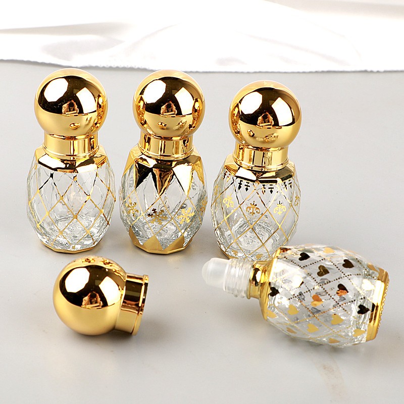 Chai lọ đựng tinh dầu, nước hoa chai trong nắp tròn in UV hoa văn vàng ...