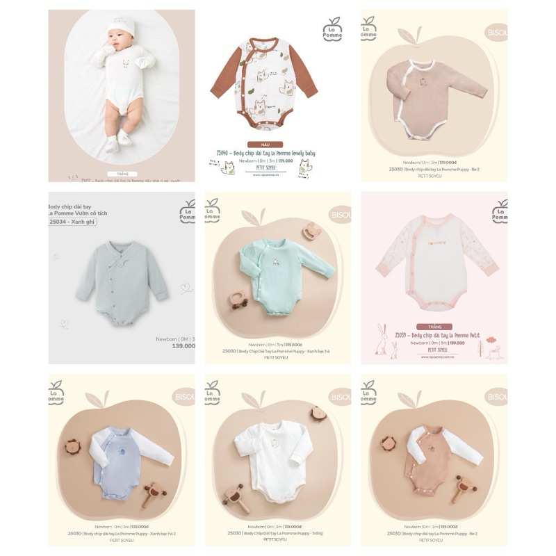 Bộ Body Chip dài tay La Pomme vải petit hè mỏng mịn | Shopee Việt Nam