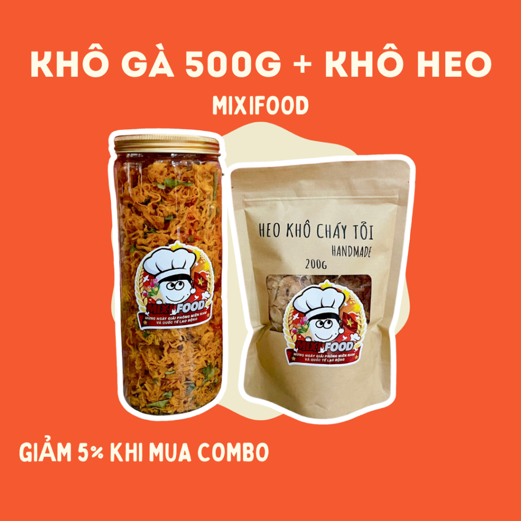 Set 2 món siêu ưu đãi MIXIFOOD Khô gà lá chanh 500G và Heo khô cháy tỏi ...