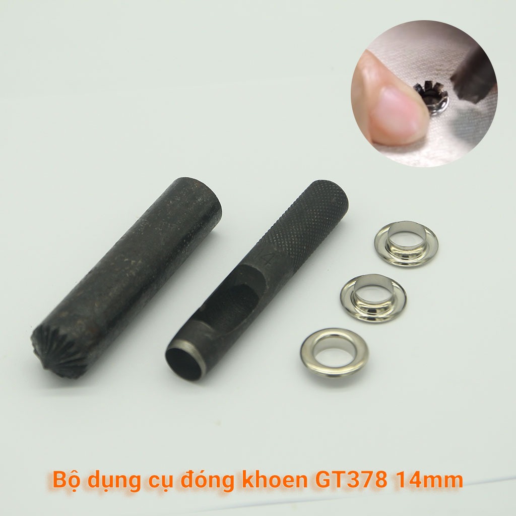 Bộ dụng cụ đóng khoen ore, mắt cáo tán chẻ 14mm (gồm 1 đục lỗ và 1 đục bông) dùng cho tấm bạt ...