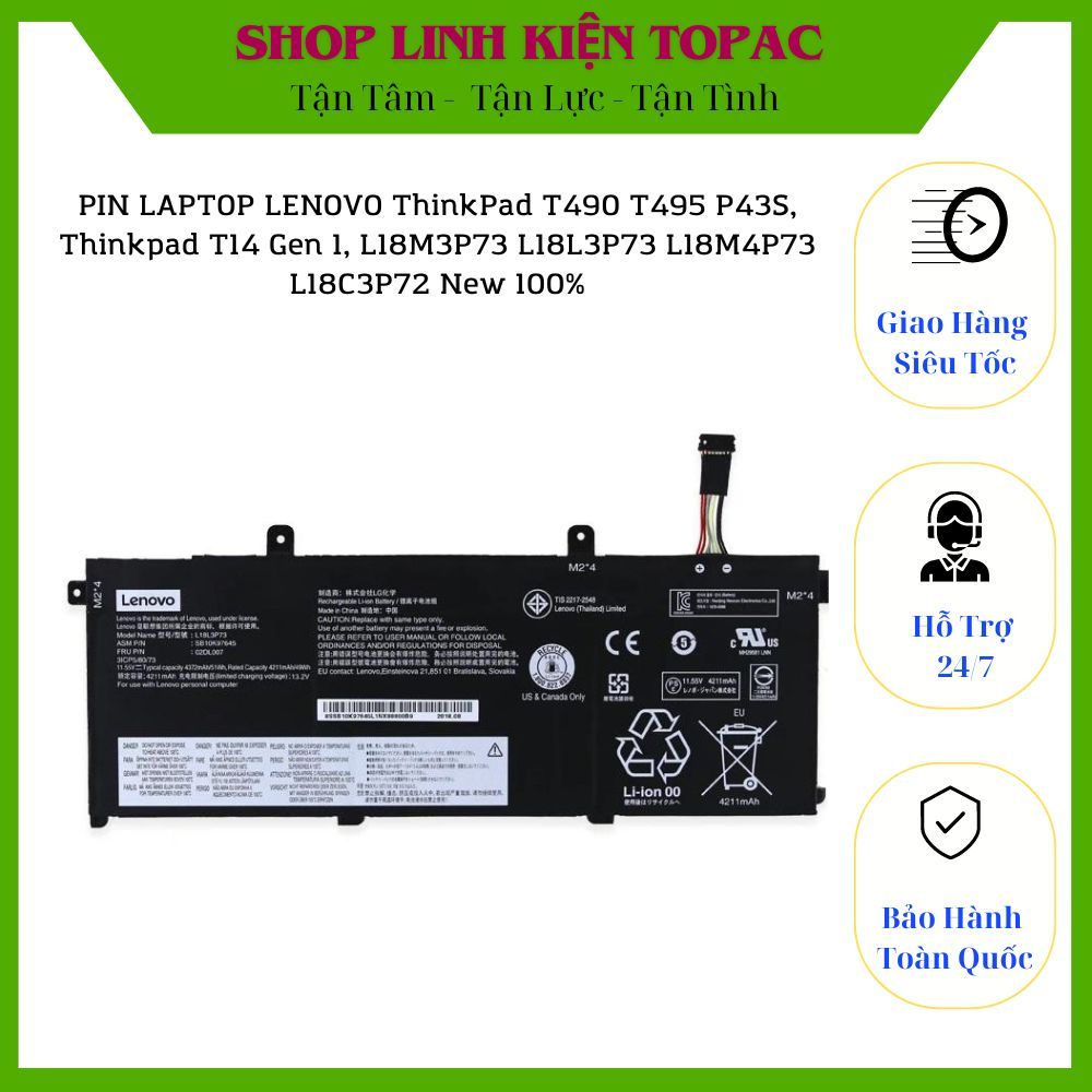 PIN LAPTOP LENOVO ThinkPad T490 T495 P43S, Thinkpad T14 Gen 1 New 100% ...