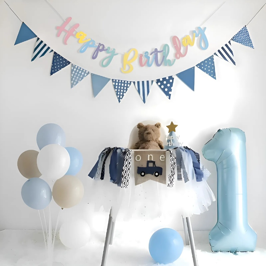 Phụ kiện trang trí sinh nhật tone màu xanh dương pastel phong cách Hàn ...