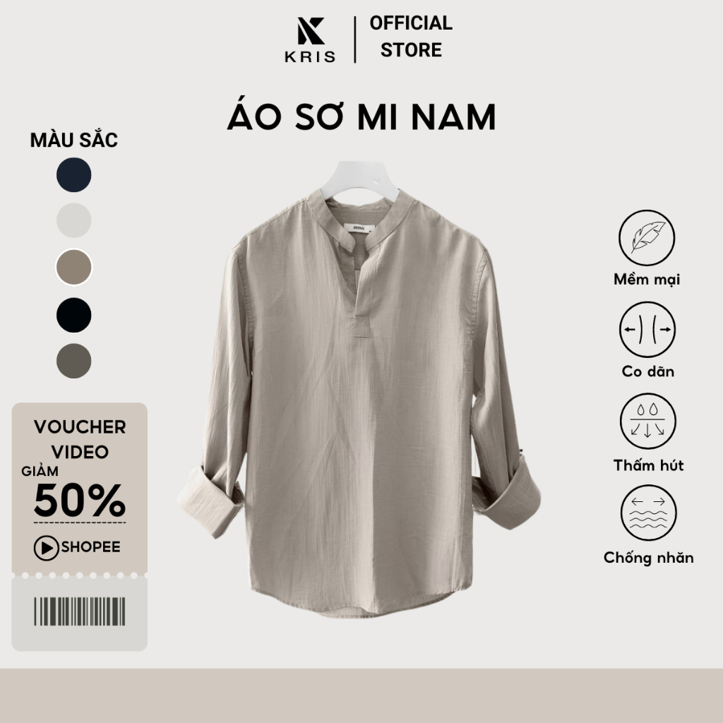 Áo sơ mi đũi nam KRIS, áo somi đũi cổ tàu nam túi hộp Krismen | Shopee ...