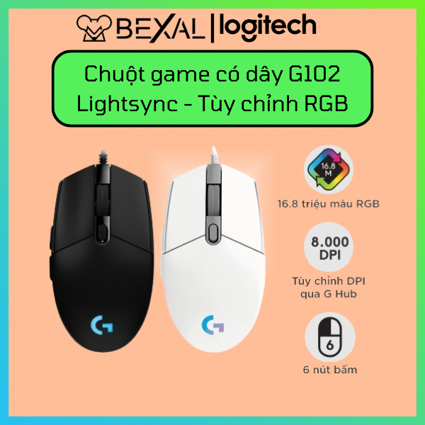 Chuột game có dây Logitech G102 gen 2 Lightsync - Tùy chỉnh RGB, 6 nút lập trình, nhẹ Bexal ...