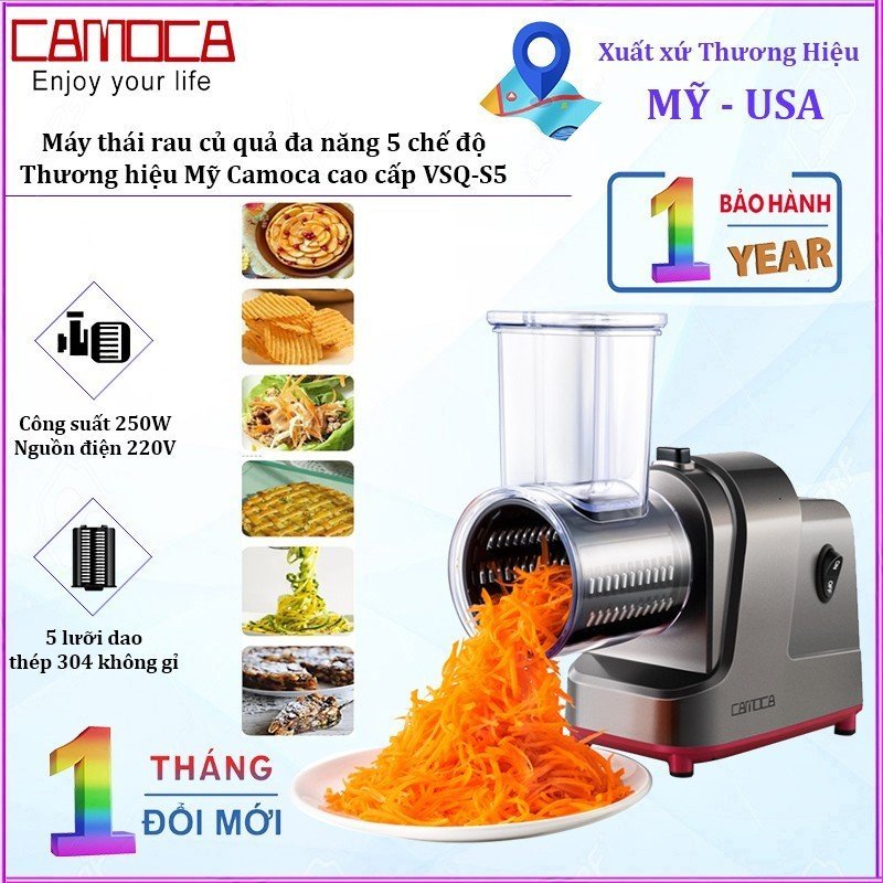 Máy thái nạo rau củ quả đa năng thương hiệu Mỹ Camoca VSQ-S5 (Bảo Hành 12 Tháng) - HÀNG CHÍNH ...