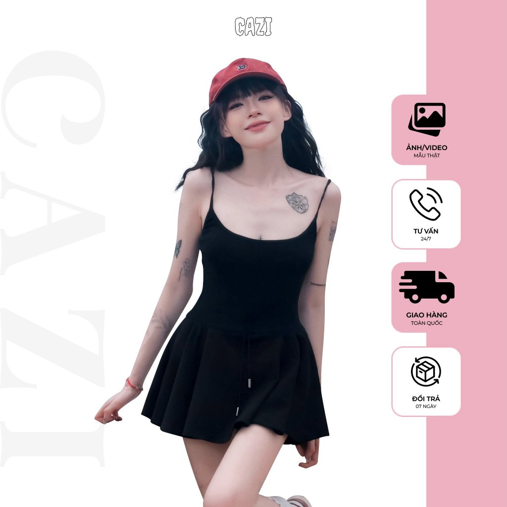 Cazi - Váy 2 dây suit liền chân váy xoè - Bammy Dress | Shopee Việt Nam