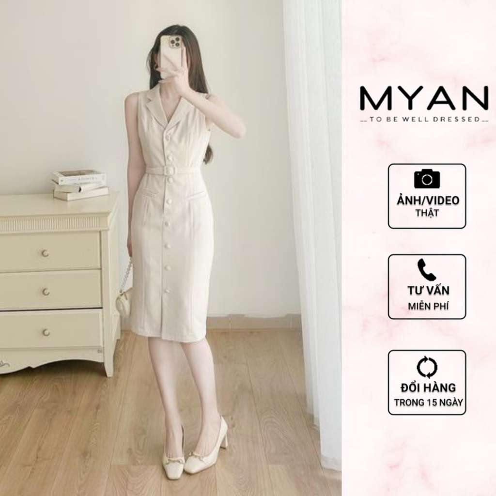 MYAN DESIGN Váy Cổ Vest Sát Nách Đai Eo 2 Màu Be, Đen Vvn042330 ...