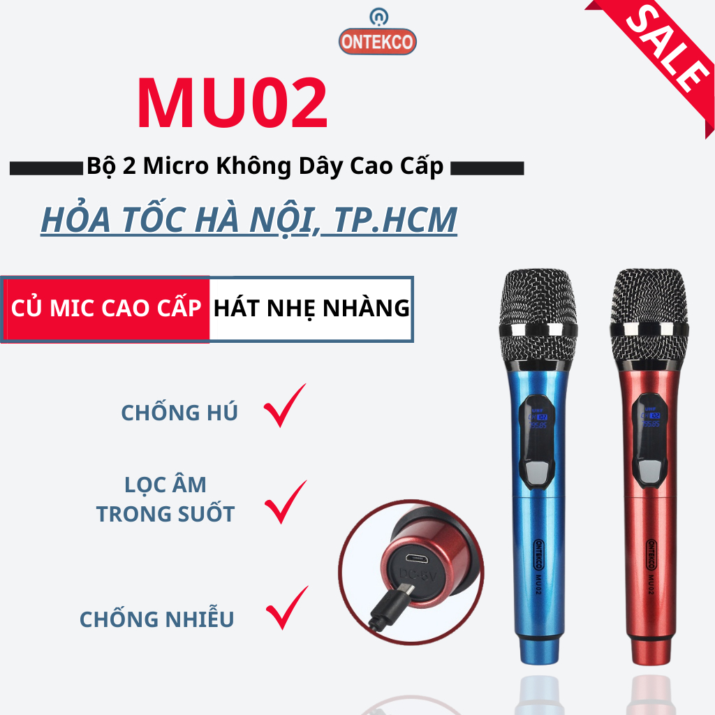 Micro không dây hát karaoke ONTEKCO MU02/MU03 pin sạc chuyên dụng cho loa kéo, amply | Shopee ...